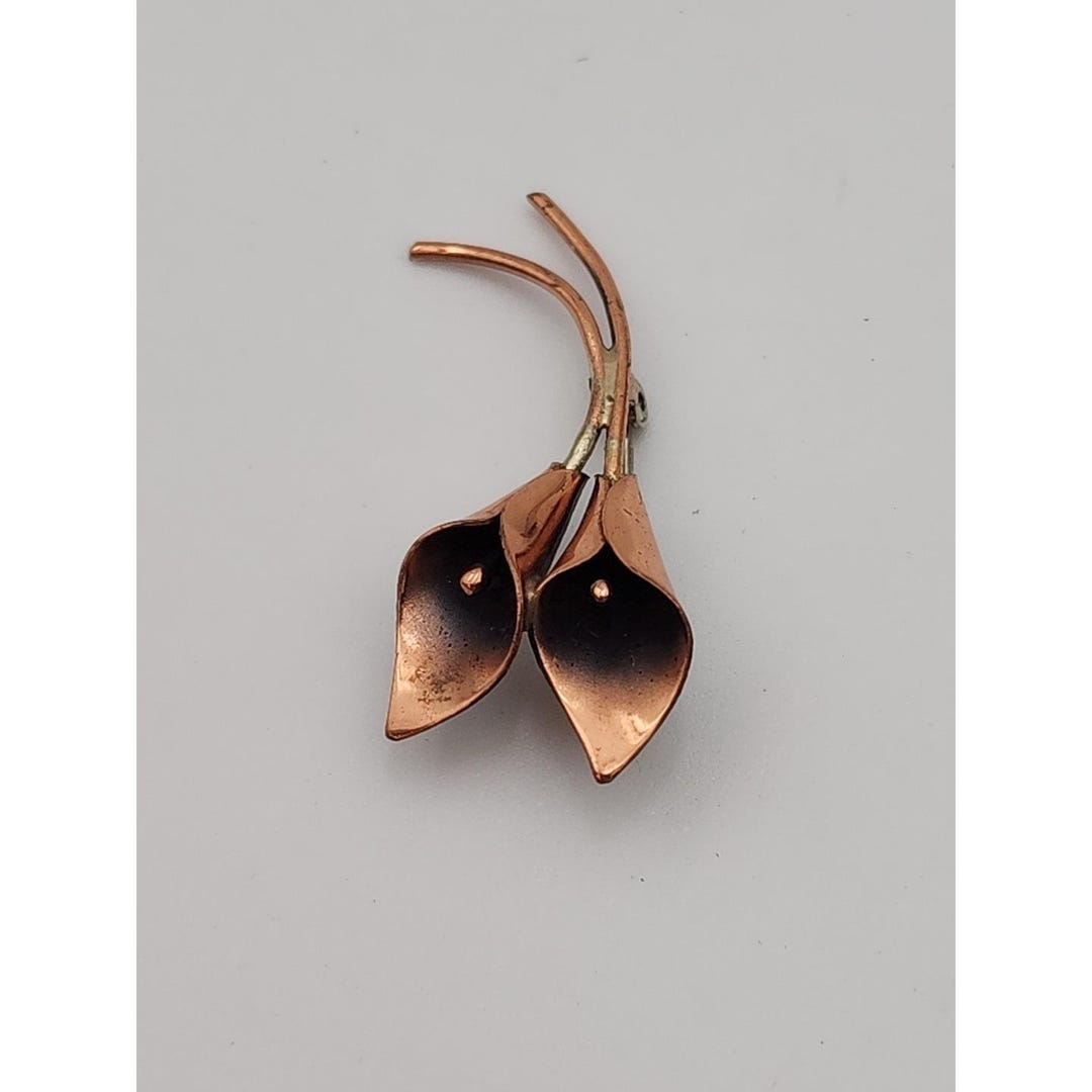 Vintage Copper Modernist MCM Signed Stuart Nye Calla Lily Small Brooch ...