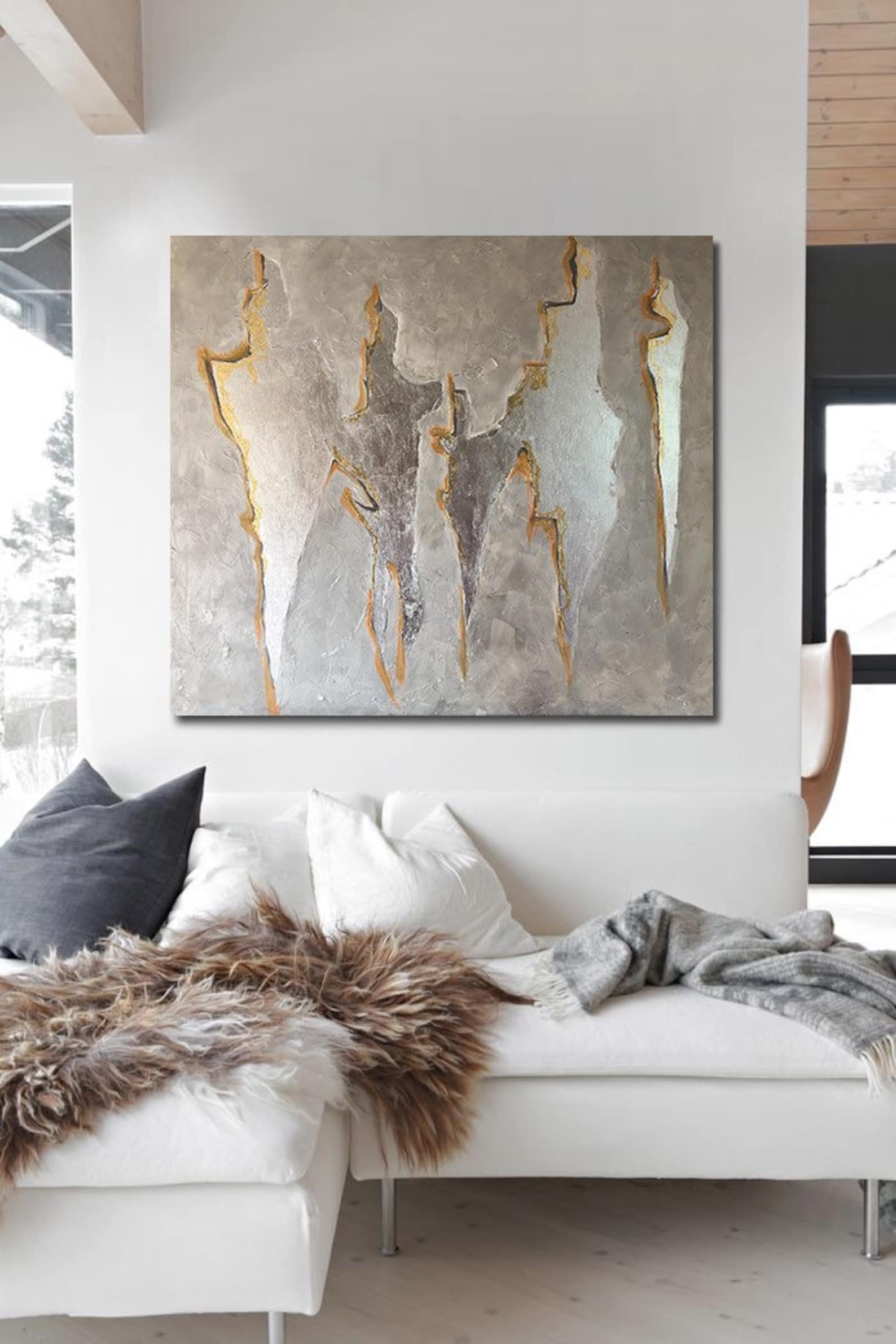 Silver Painting, Large Painting, Abstract Painting, Silver Leaf Art ...