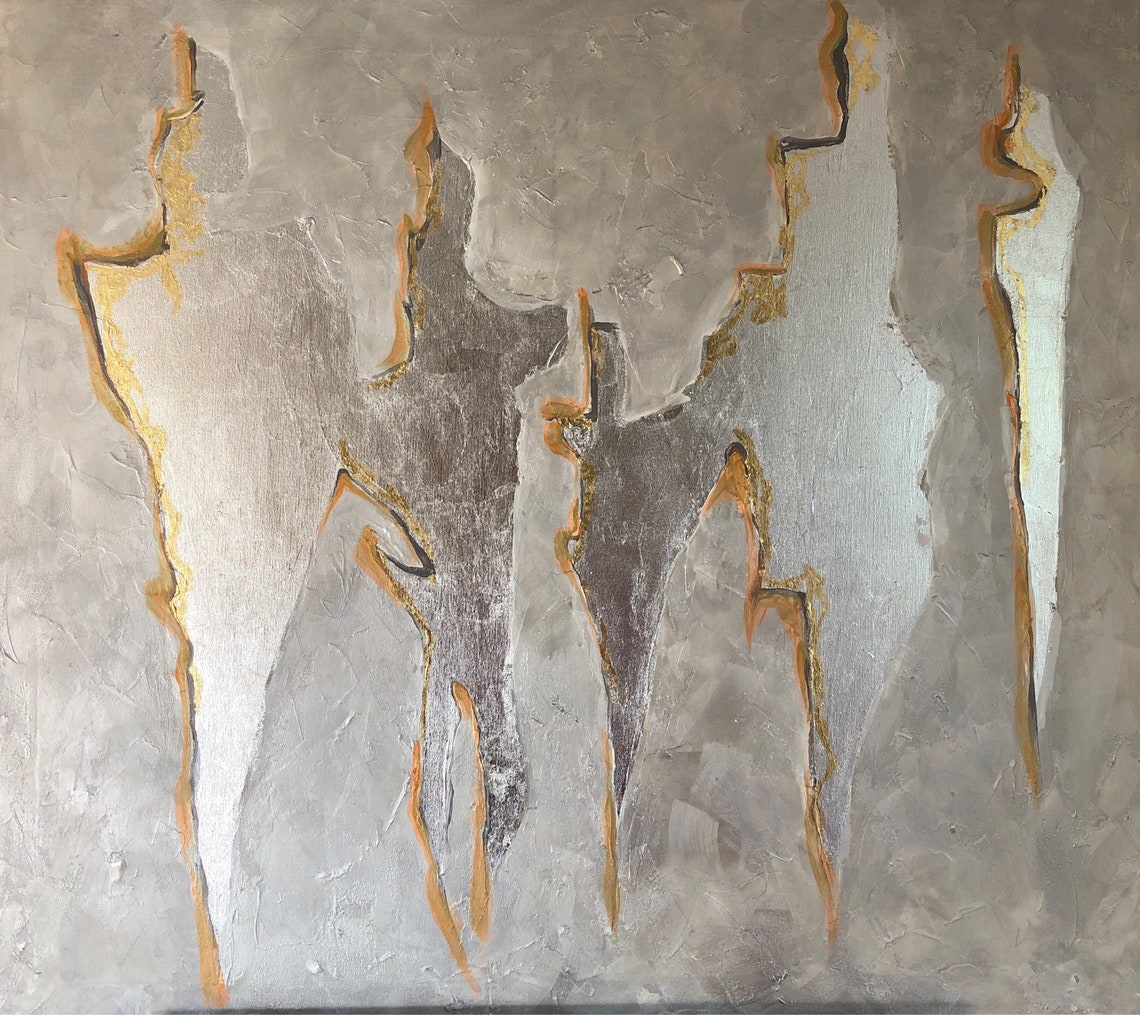 Silver Painting, Large Painting, Abstract Painting, Silver Leaf Art ...