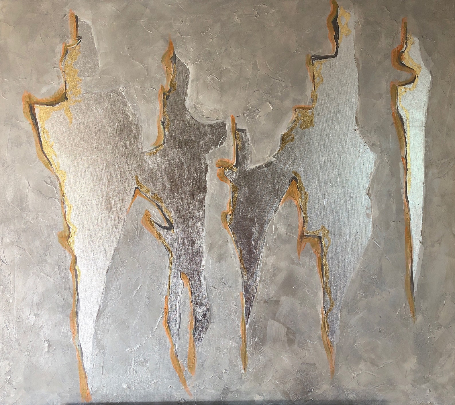 Silver Painting, Large Painting, Abstract Painting, Silver Leaf Art ...