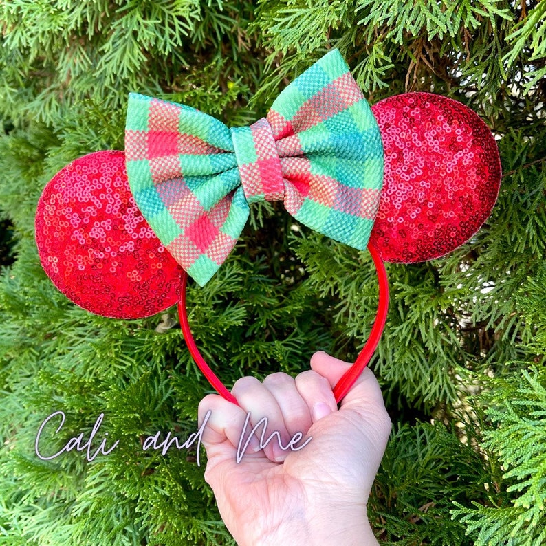 Red Plaid Christmas Mickey Mouse Ears Christmas Minnie Mouse - Etsy