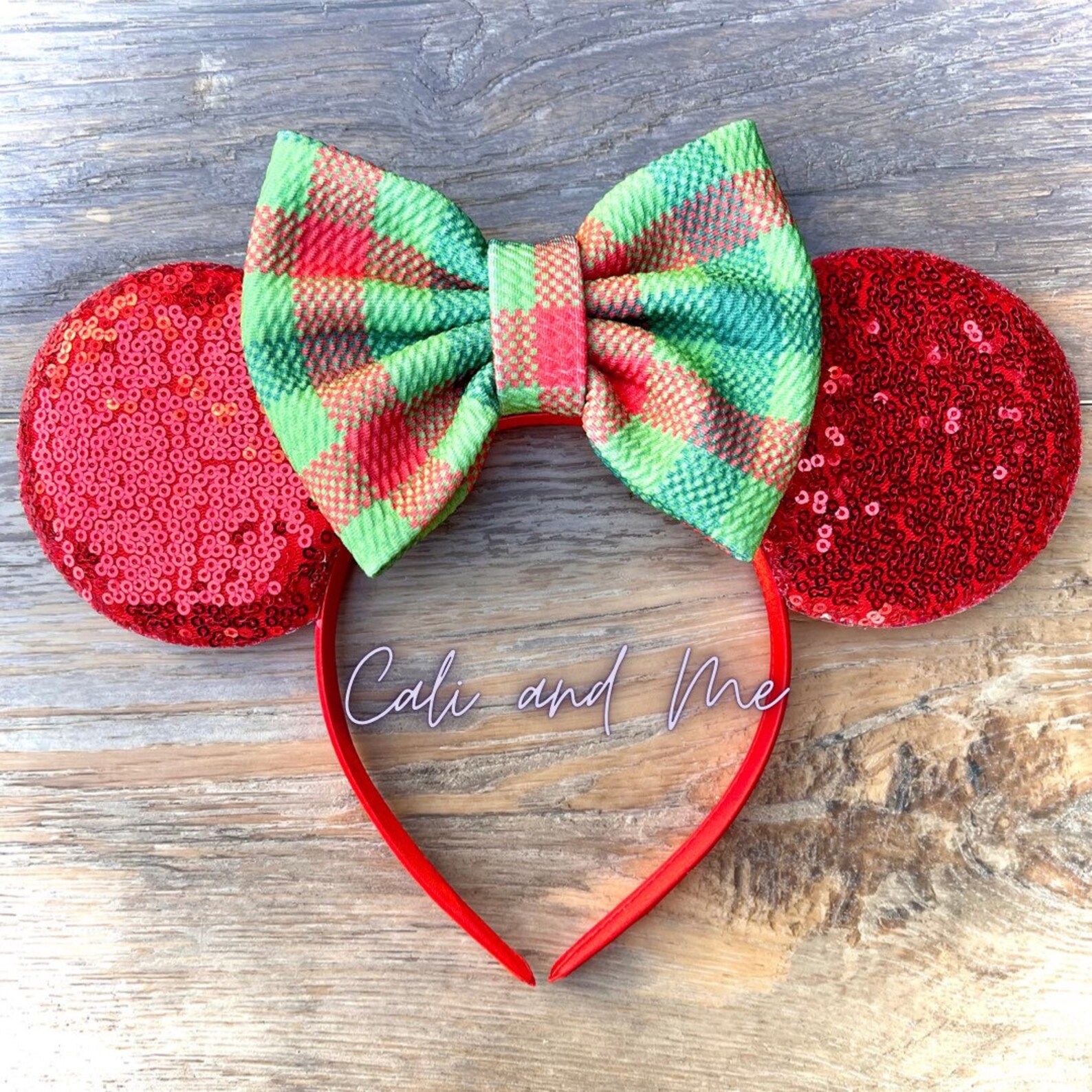 Red Plaid Christmas Mickey Mouse Ears Christmas Minnie Mouse - Etsy