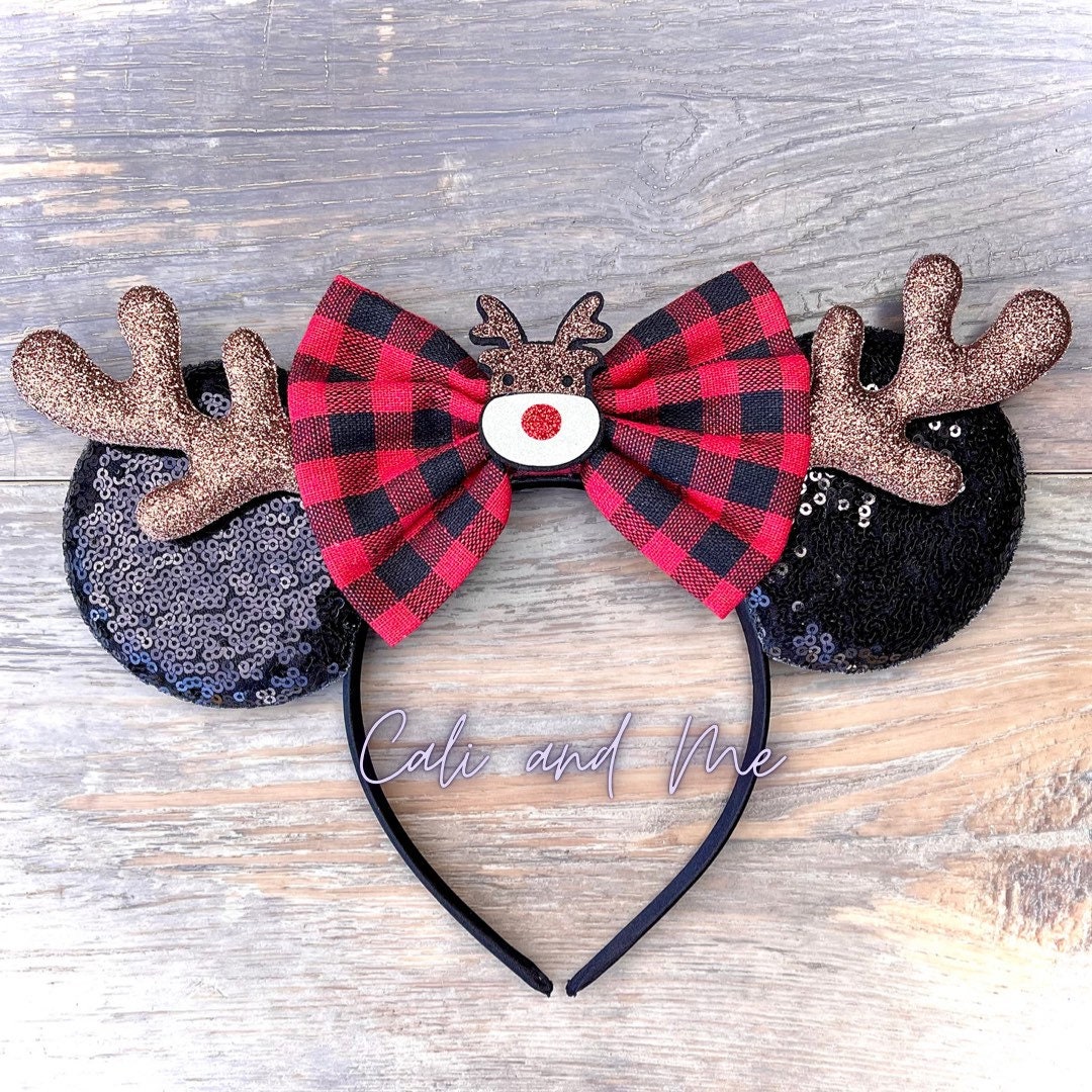 Rudolph Minnie Mouse Ears, Minnie Reindeer Ears, Buffalo Plaid Mouse ...