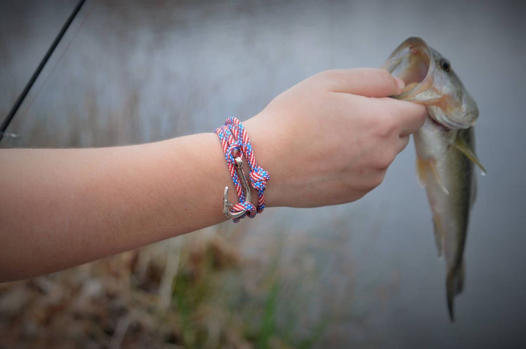 American Flag Fish Hook Bracelet, Paracord Hook Bracelet, Gifts for Men ...
