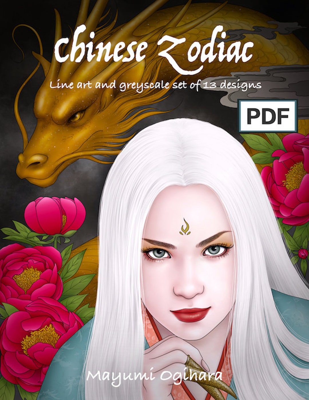 Chinese Zodiac Colouring Book by Mayumi Ogihara - 3 Sets of 13 Portraits, PDF, Fantasy Portrait ...