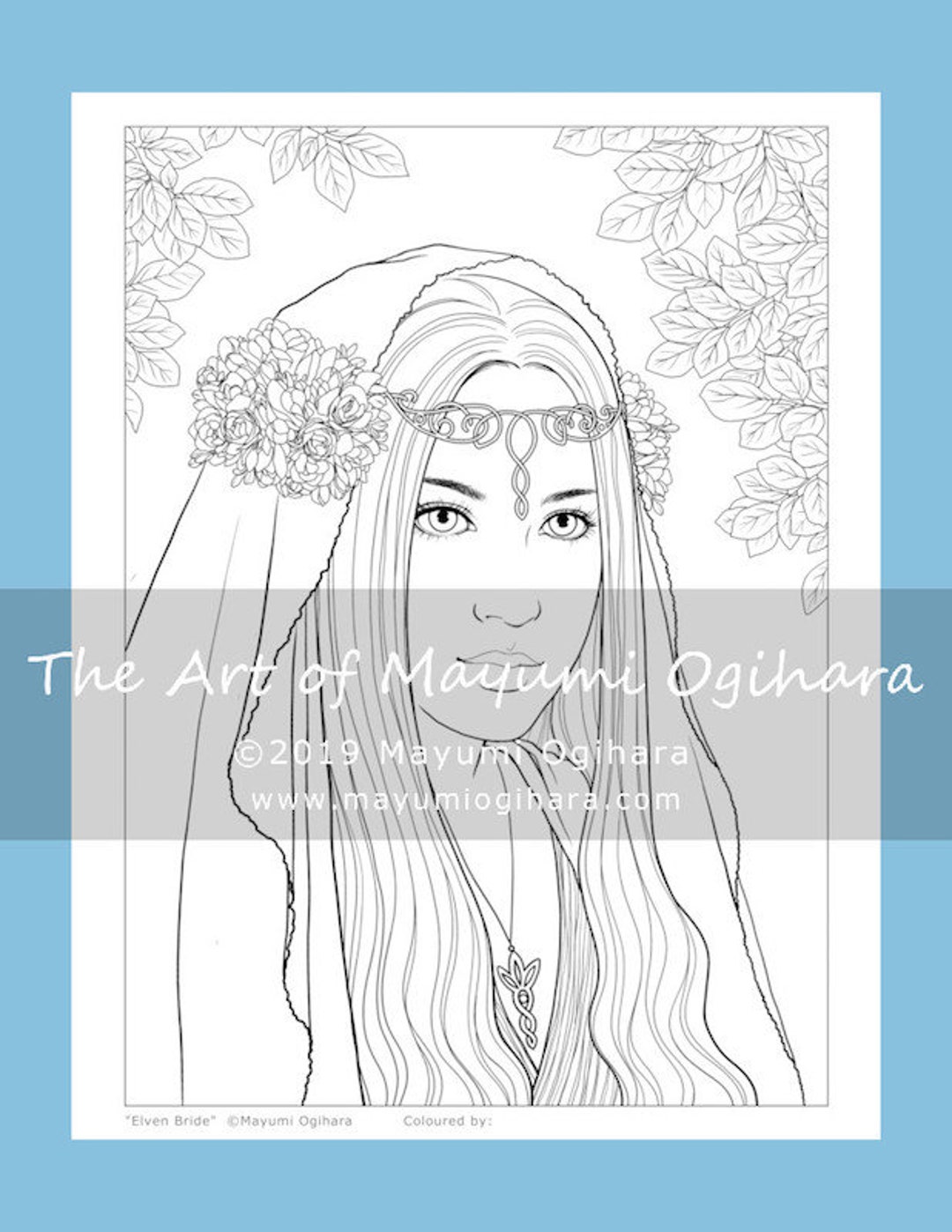 Elven Bride by Mayumi Ogihara Fantasy Portrait Colouring Page - Etsy