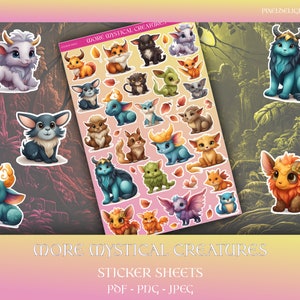 Mega Mystical Creatures Sticker Sheet - Printable PDF PNG JPEG ...