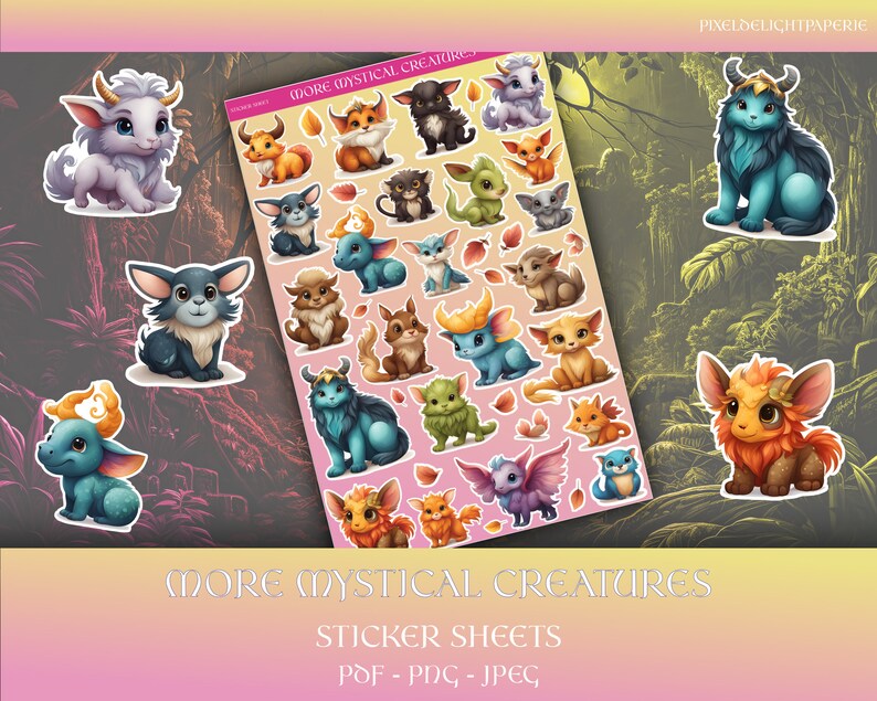 Mega Mystical Creatures Sticker Sheet - Printable PDF PNG JPEG ...