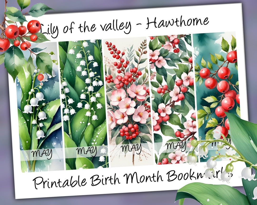 MAY Printable Birth Month Floral Bookmark Set Png Pdf Digital Collage ...