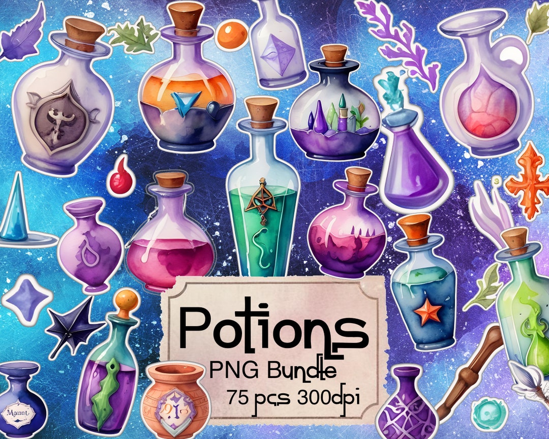 Potion Bottles PNG Clip Art Bundle - 75 Enchanted Elements for Junk ...
