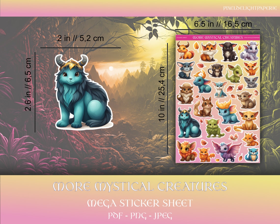 Mega Mystical Creatures Sticker Sheet - Printable PDF PNG JPEG ...