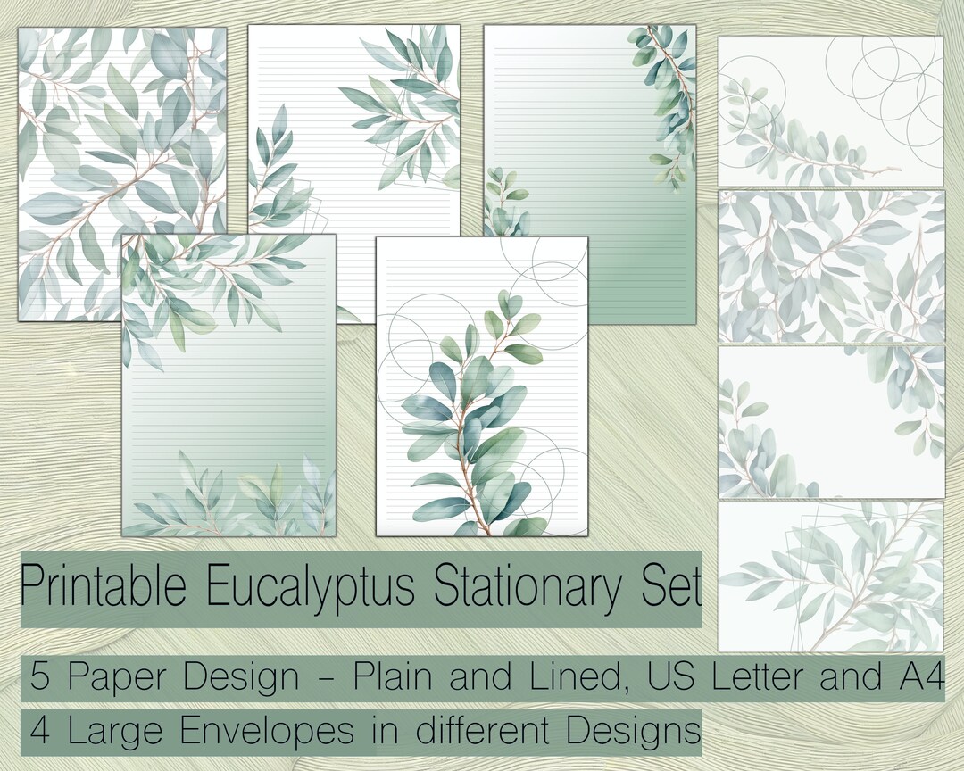 EUCALYPTUS STATIONERY Set - 10 Printable Beautiful Eucalyptus Design ...