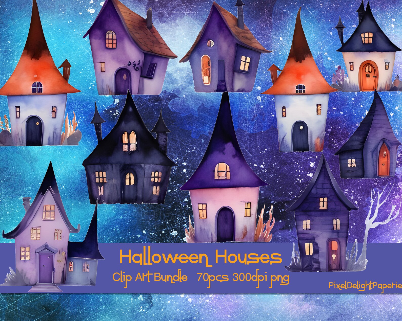 Halloween Houses Clip Art Set 70 Spooky Haunted Houses PNG Junk ...
