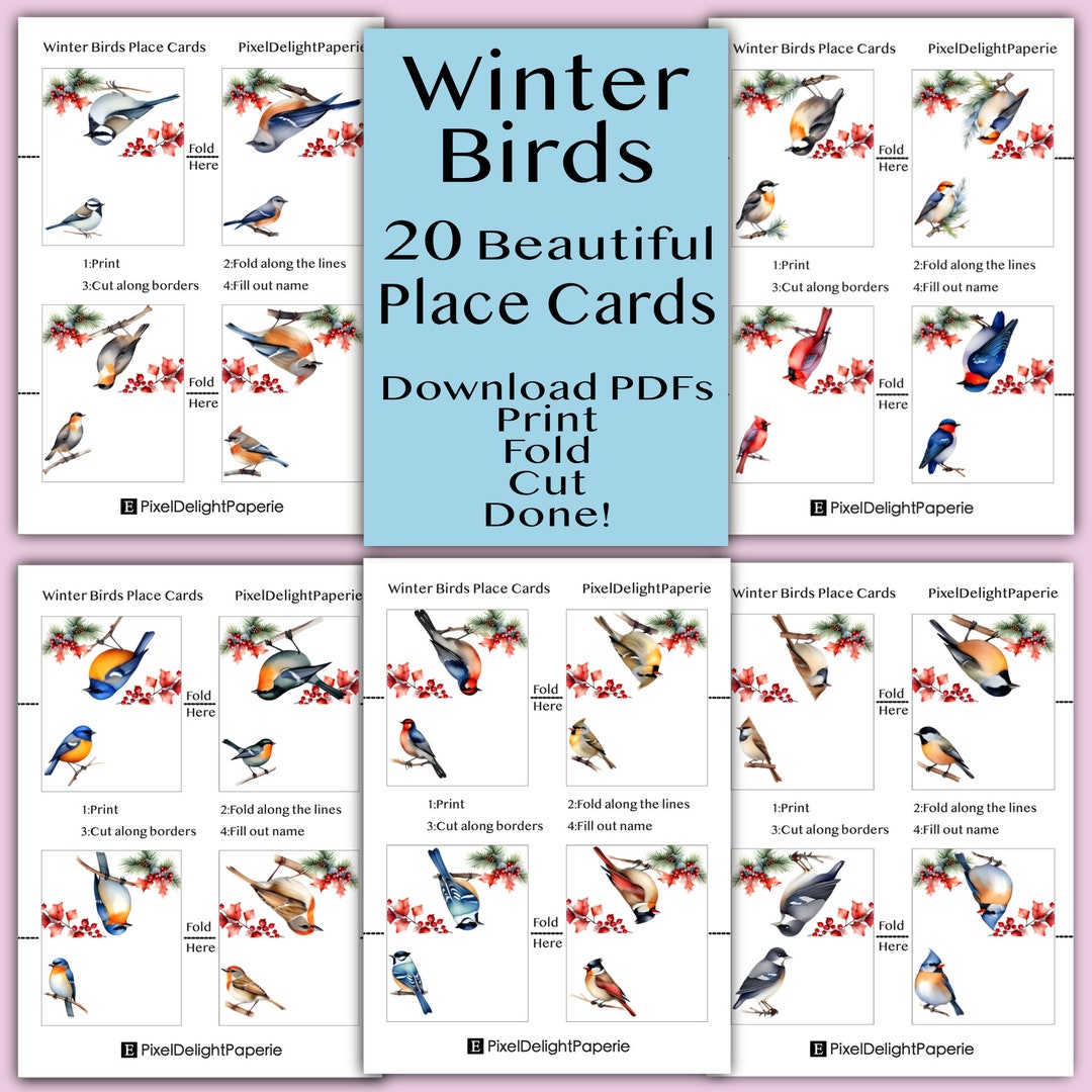 20 Printable Place Cards With Charming Watercolor Winter Birds ...