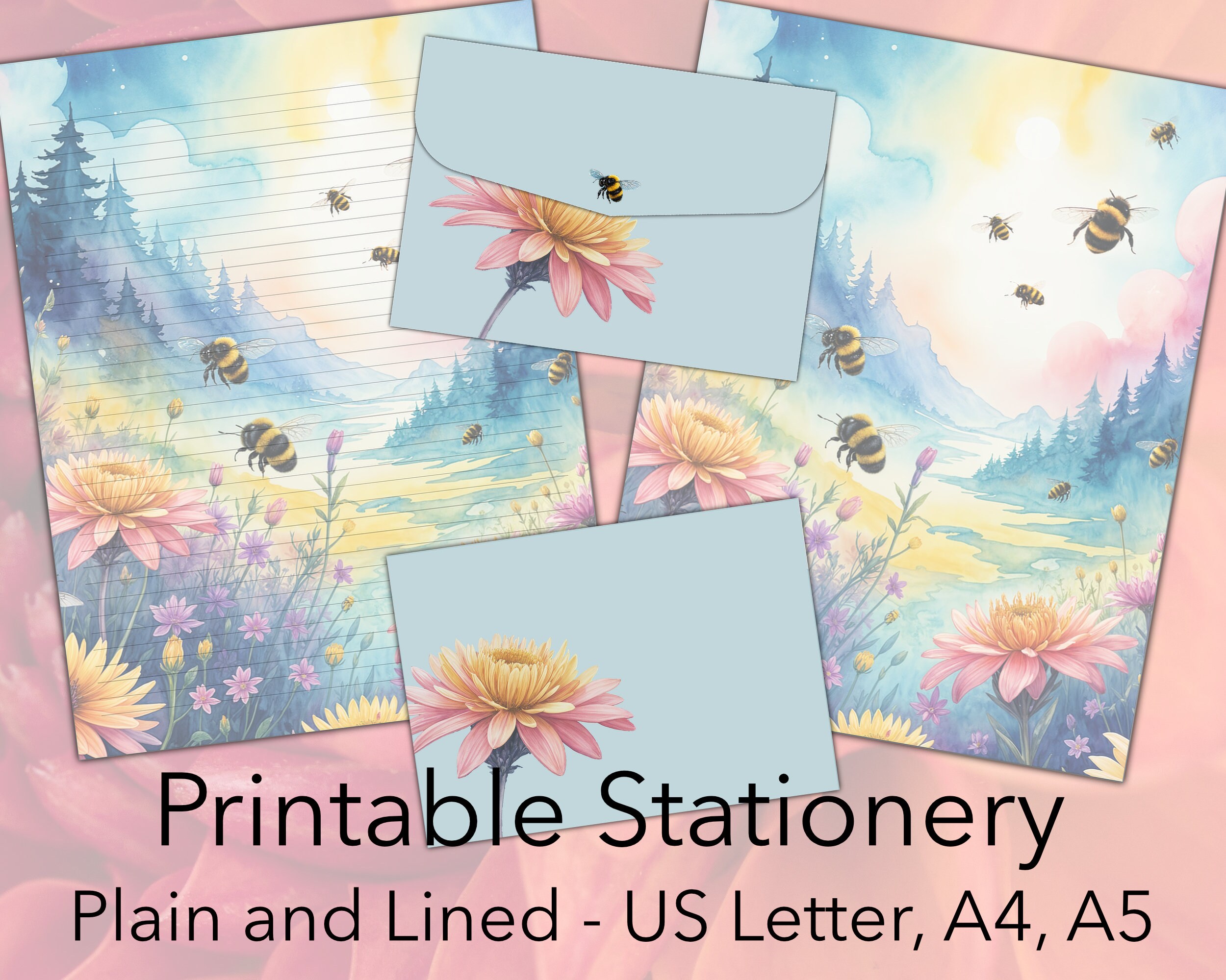 BEE-TASTIC Printable Stationery Set - Cute Bee Papers, Plain and Lined ...