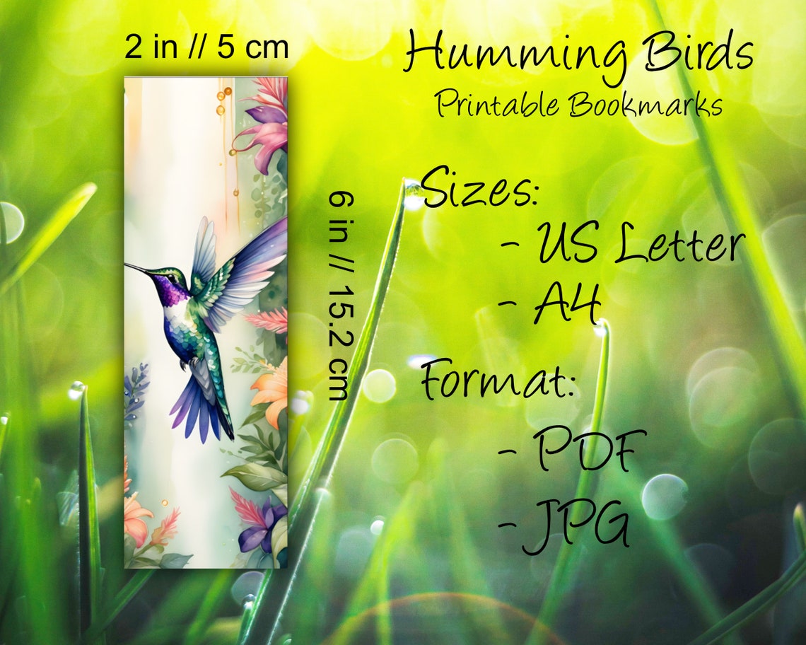 HUMMINGBIRDS Printable Bookmark Set - Jpg Pdf Digital Collage Kit ...