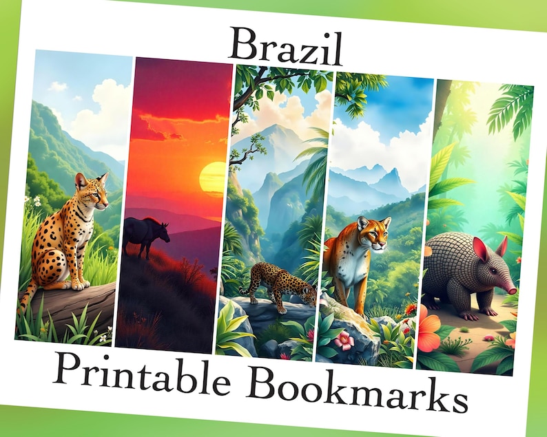 Brazil Printable Bookmark Set - Jpg Pdf Digital Collage Kit - Gift for ...