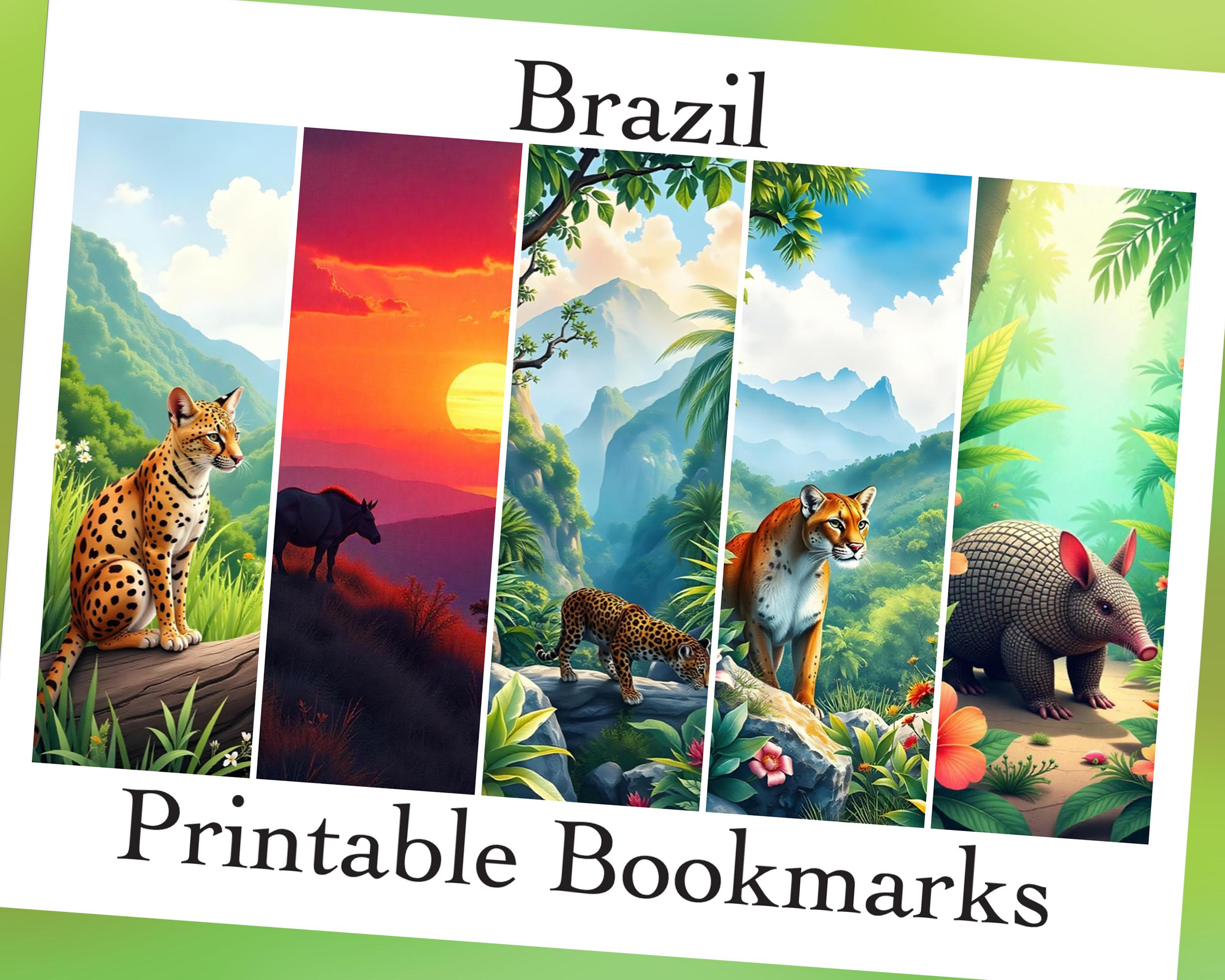 Brazil Printable Bookmark Set - Jpg Pdf Digital Collage Kit - Gift for ...