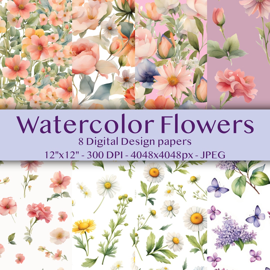 Watercolor Flowers Digital Paper – Floral Scrapbook Paper (JPEG) - Etsy