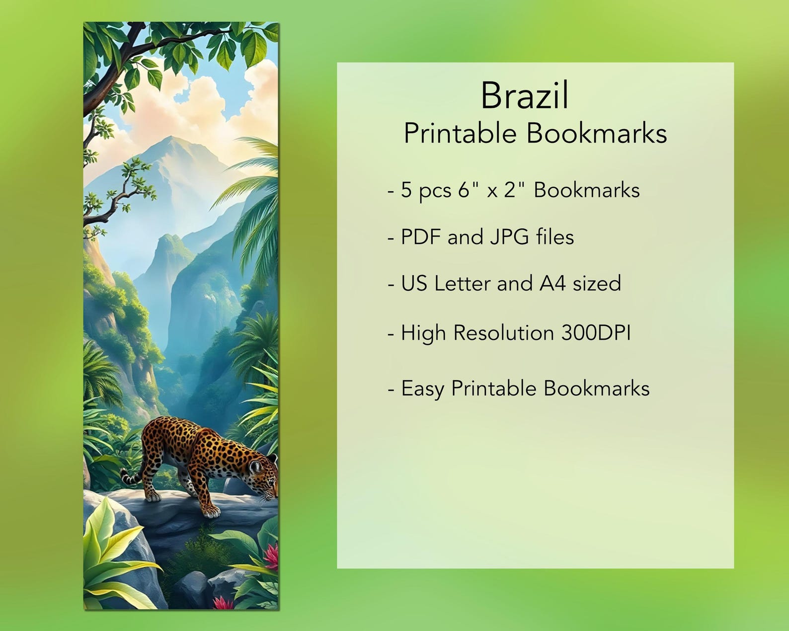 Brazil Printable Bookmark Set - Jpg Pdf Digital Collage Kit - Gift for ...