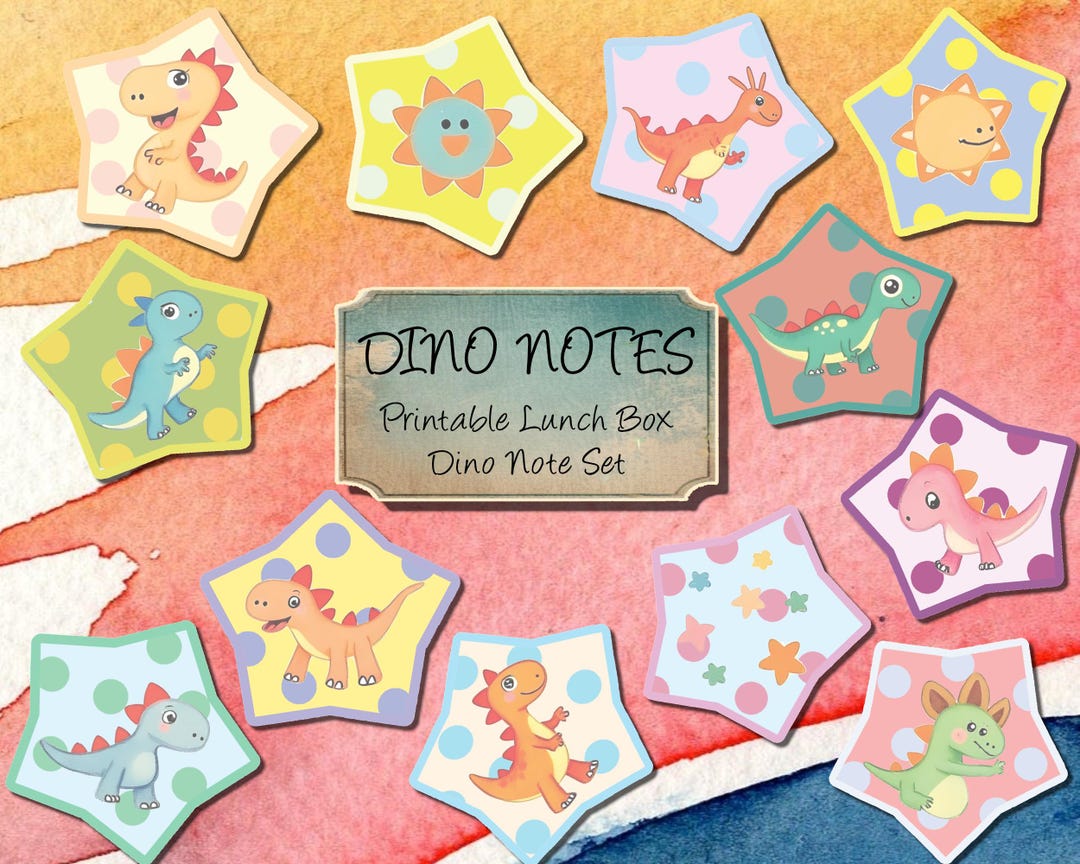 Printable Cute Dino Lunch Box Notes - Stickers Labels Sticky Note for ...