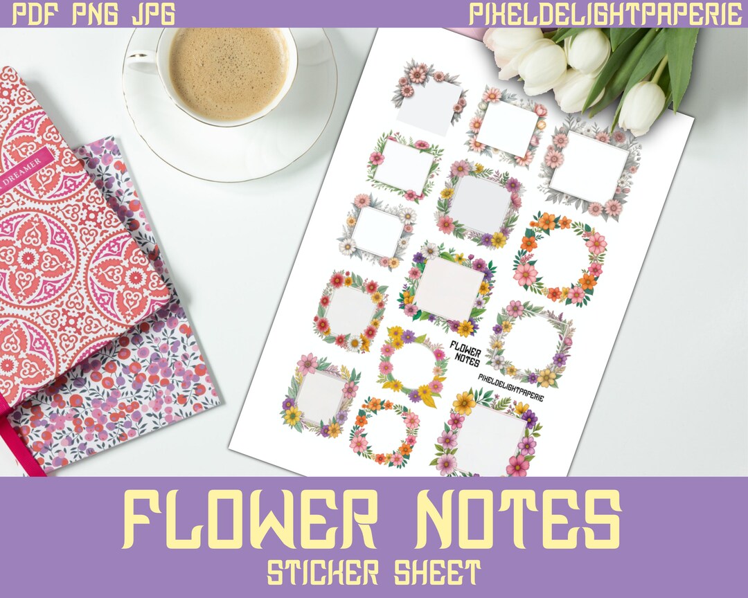 FLORAL FRAME Planner Stickers Printable Flower Frames Sticky Notes ...