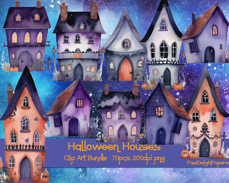 Halloween Houses Clip Art Set 70 Spooky Haunted Houses PNG Junk ...