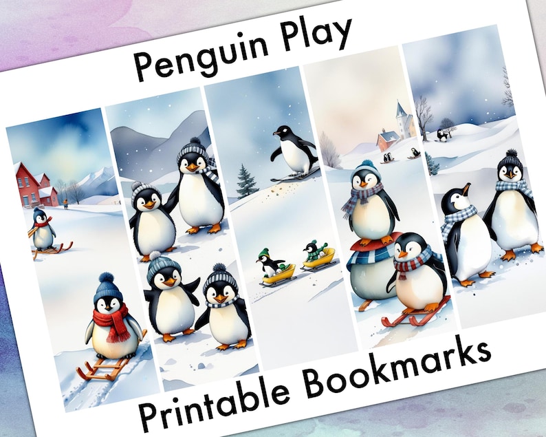 Penguin Play Printable Bookmark Set - Jpg Pdf Digital Collage Kit ...