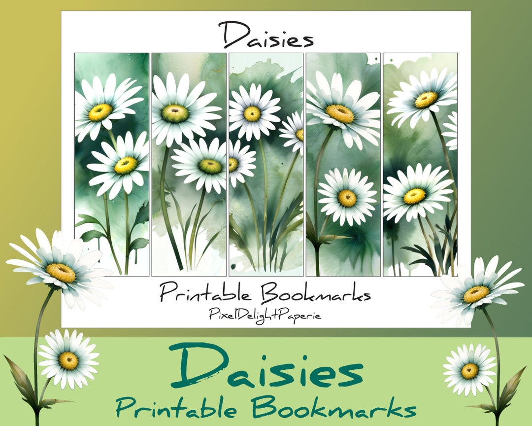 DAISY BOOKMARKS Printable Bookmark Set Digital Collage Kit Perfect Gift ...