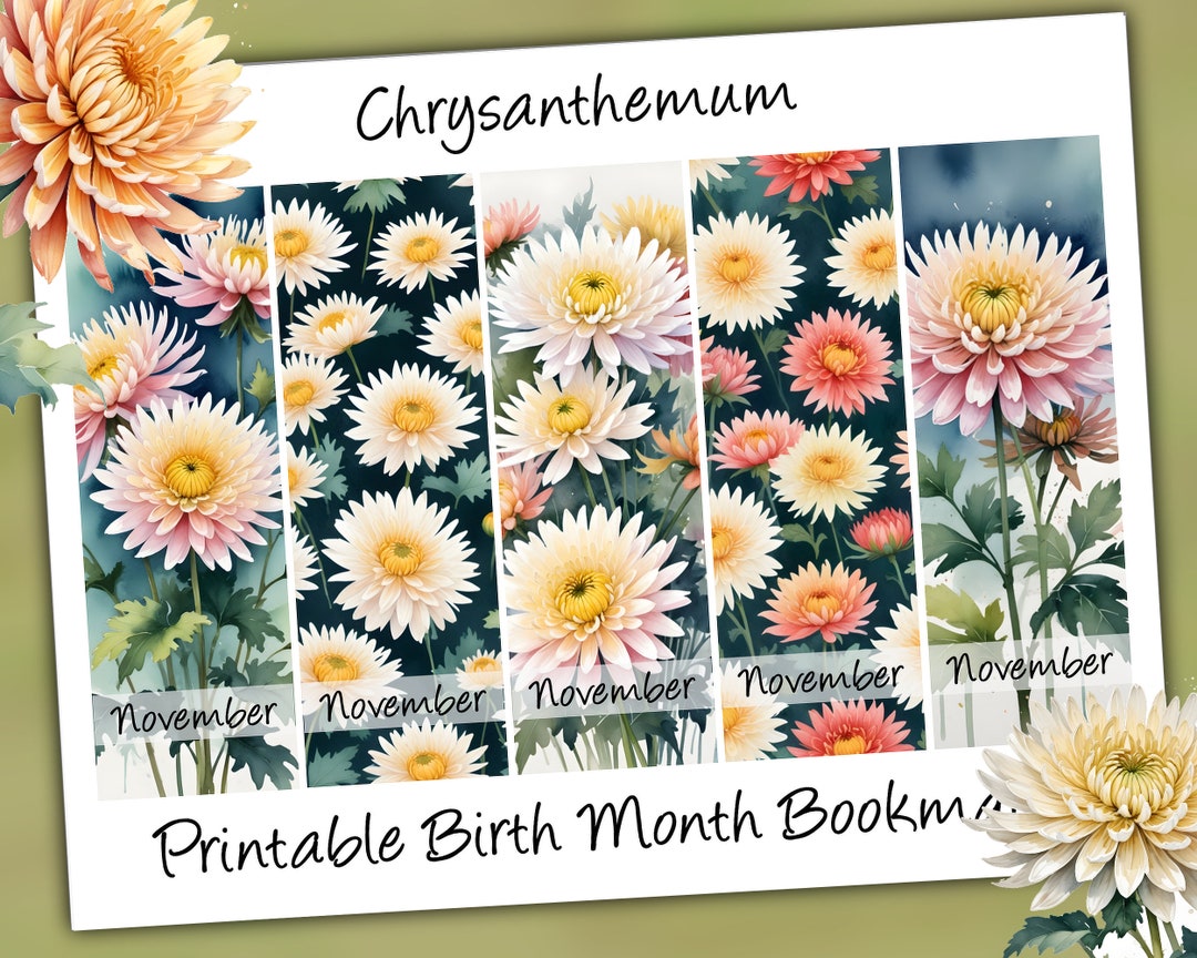 NOVEMBER Printable Birth Flower Floral Bookmark Set - Png Pdf Digital ...