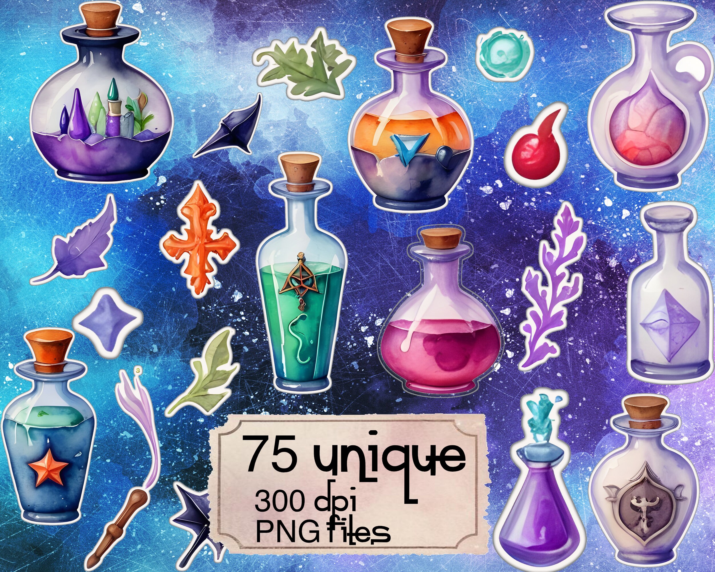 Potion Bottles PNG Bundle 75 Enchanted Elements for Junk Journals ...