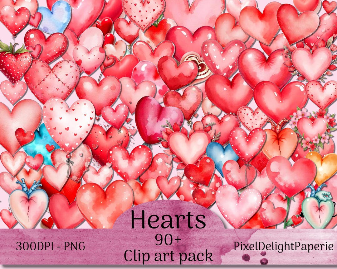 90+ Hearts Clip Art Bundle - Love Valentine Illustrations Digital ...