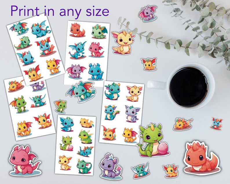 Cute Kawaii Baby Dragon Stickers - PNG Bundle - Ideal for Planner, Junk ...