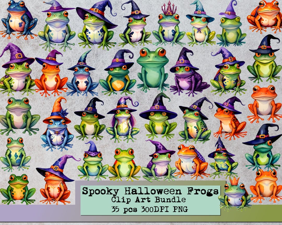 Witchy Frogs and Toads - 35 Spooky Clip Art Pack - 300dpi PNG - Junk ...