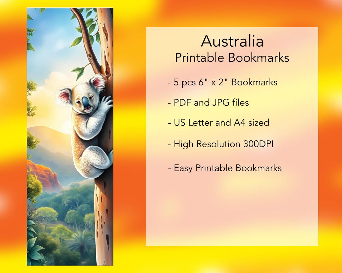 Australia Printable Bookmark Set Jpg Pdf Digital Collage Kit Gift for ...