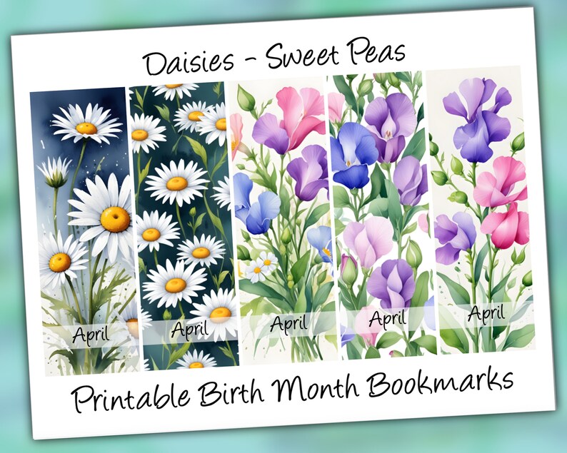 April Birth Flower Bookmarks: Daisy & Sweet Pea Floral Set (PDF, JPG ...