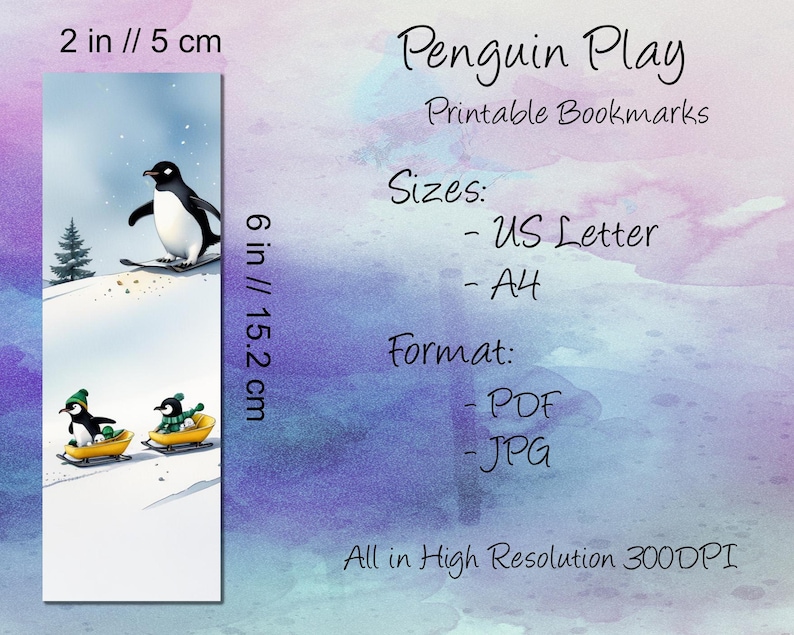 Penguin Play Printable Bookmark Set - Jpg Pdf Digital Collage Kit ...