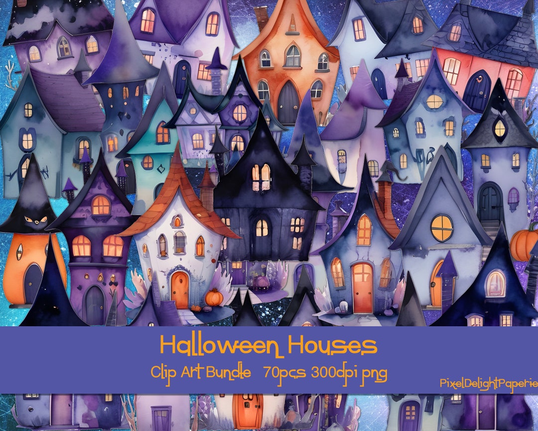 Halloween Houses Clip Art Set - 70 Spooky Haunted Houses - PNG - Junk ...