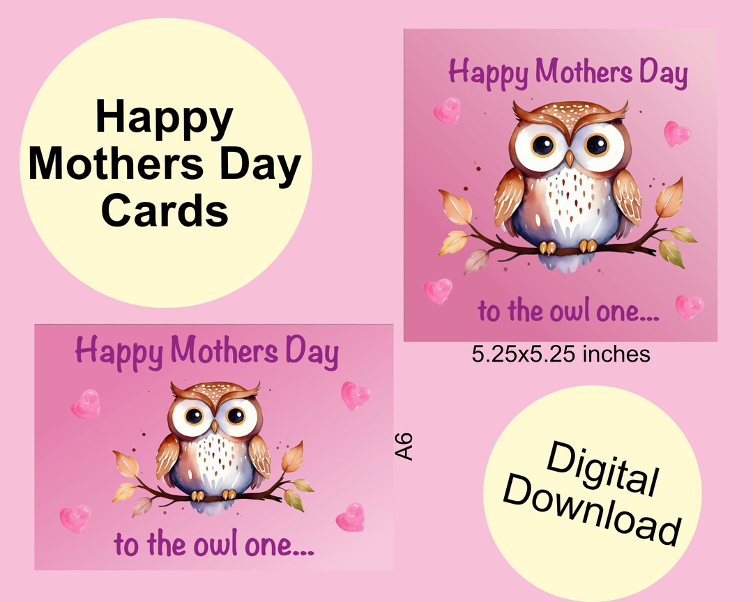 Funny Owl Mothers Day Card – Printable Pink Greeting Card (digital ...