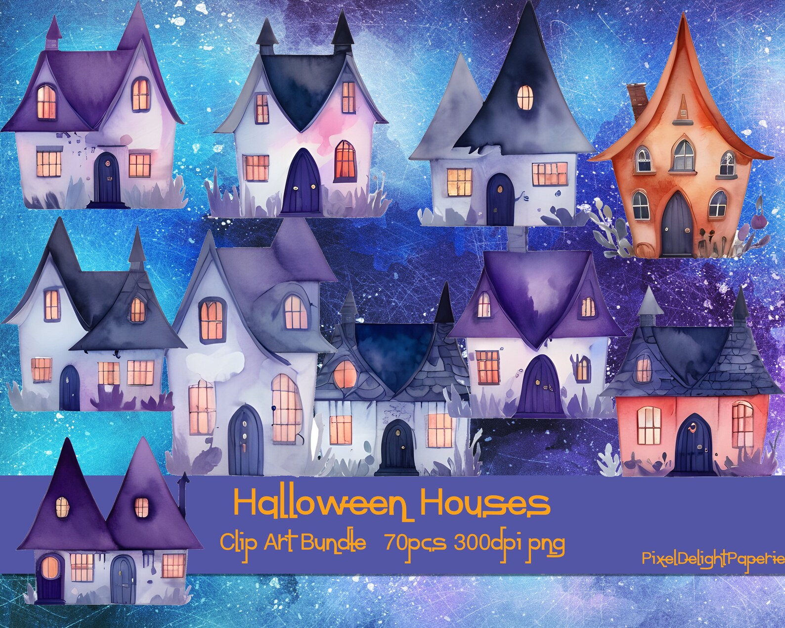 Halloween Houses Clip Art Set 70 Spooky Haunted Houses PNG Junk ...