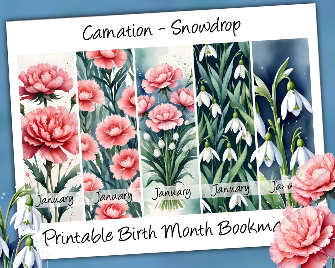 JANUARY Printable Birth Flower Floral Bookmark Set Png Pdf Digital ...