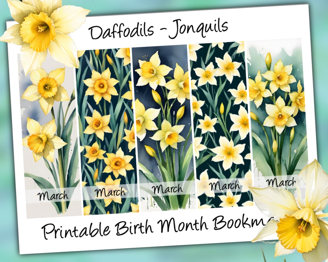 MARCH Printable Birth Flowers Floral Bookmarks Set - Png Pdf Digital ...