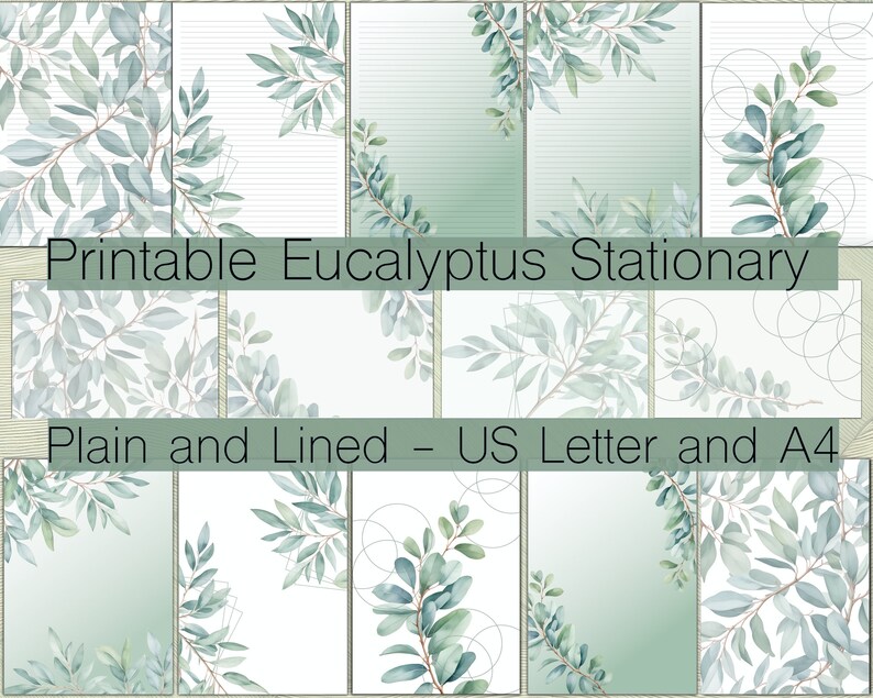 EUCALYPTUS STATIONERY Set - 10 Printable Beautiful Eucalyptus Design ...