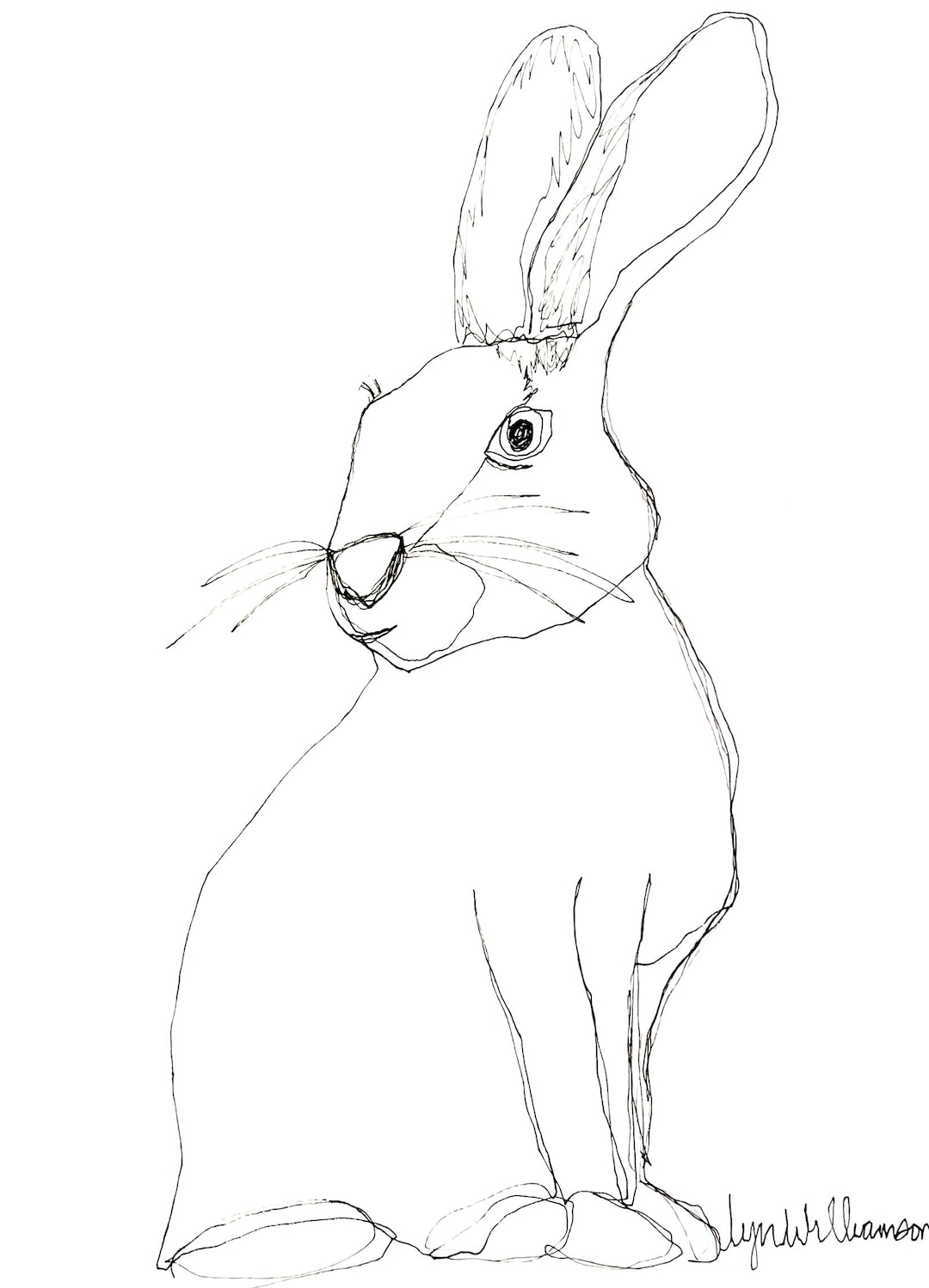 One-line-drawing Rabbit/bunny/hare Ink Single Line Sketch, 9x12 Wall ...