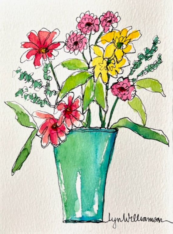Watercolor And Ink Flowers