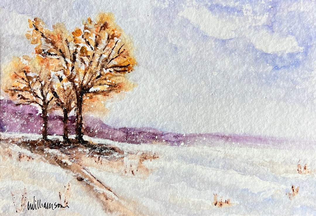 Watercolor Mini Painting 5x7 Early Winter, Wall Art, Home Decor, Wall ...