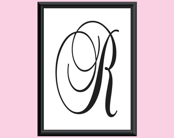 Typography Digital Print Monogram Initial Wall Art Varsity - Etsy