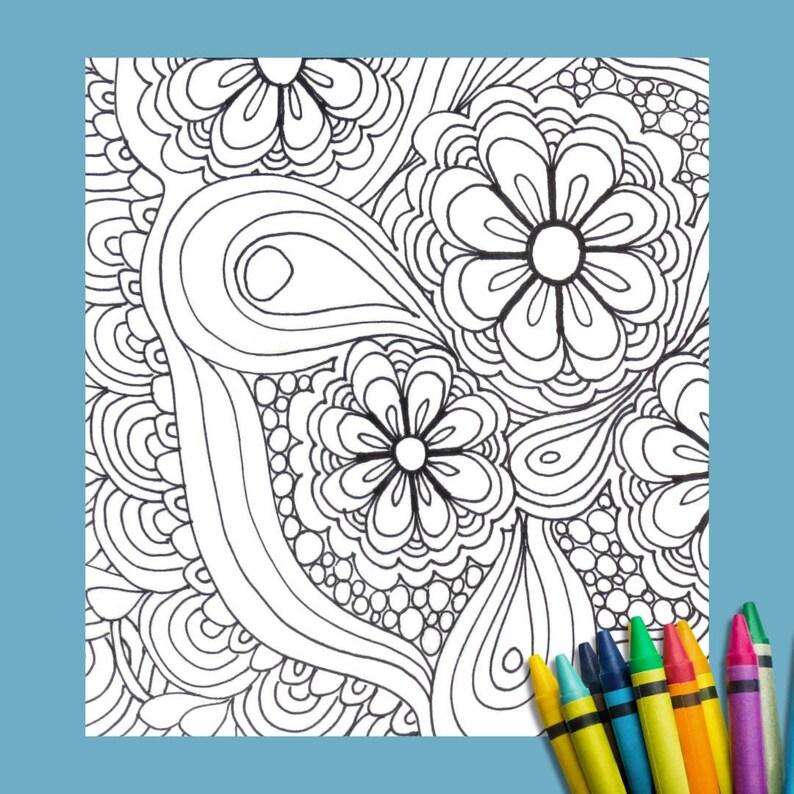 Flower Doodle Coloring Page Boho Aesthetic Nature Retro Relaxation Gift ...