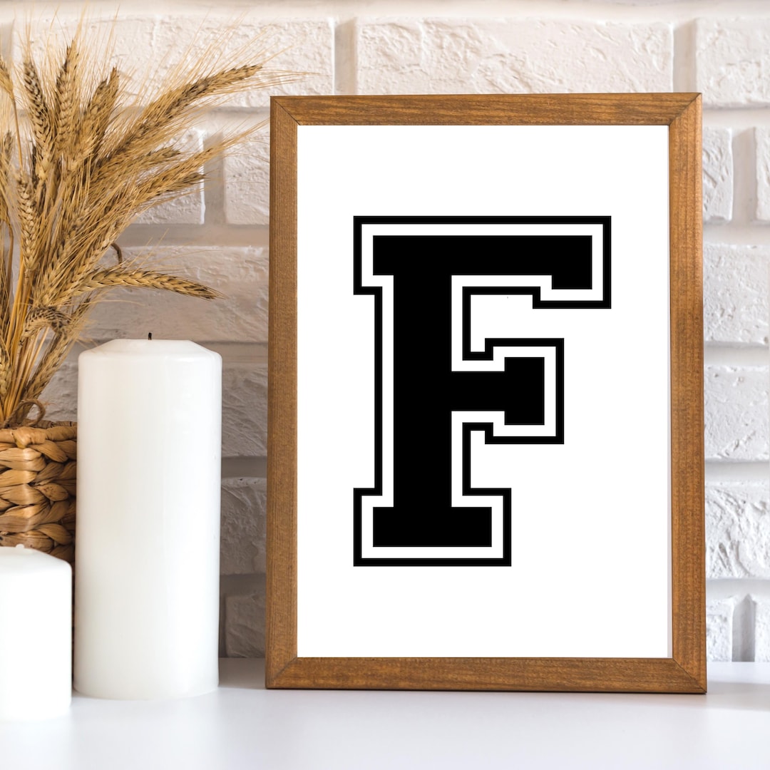 Letter F Varsity Font Print: Monogram Initial Wall Art (digital ...