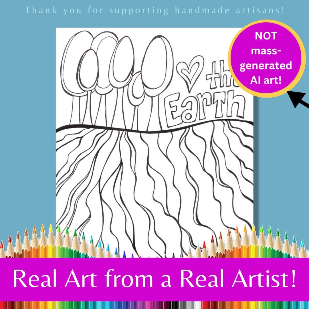 Love the Earth Coloring Page: Boho Nature Art (instant Download) - Etsy